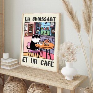 Un Croissant Et Un Café – Funny Cat Poster, French Breakfast Art, Cute ...