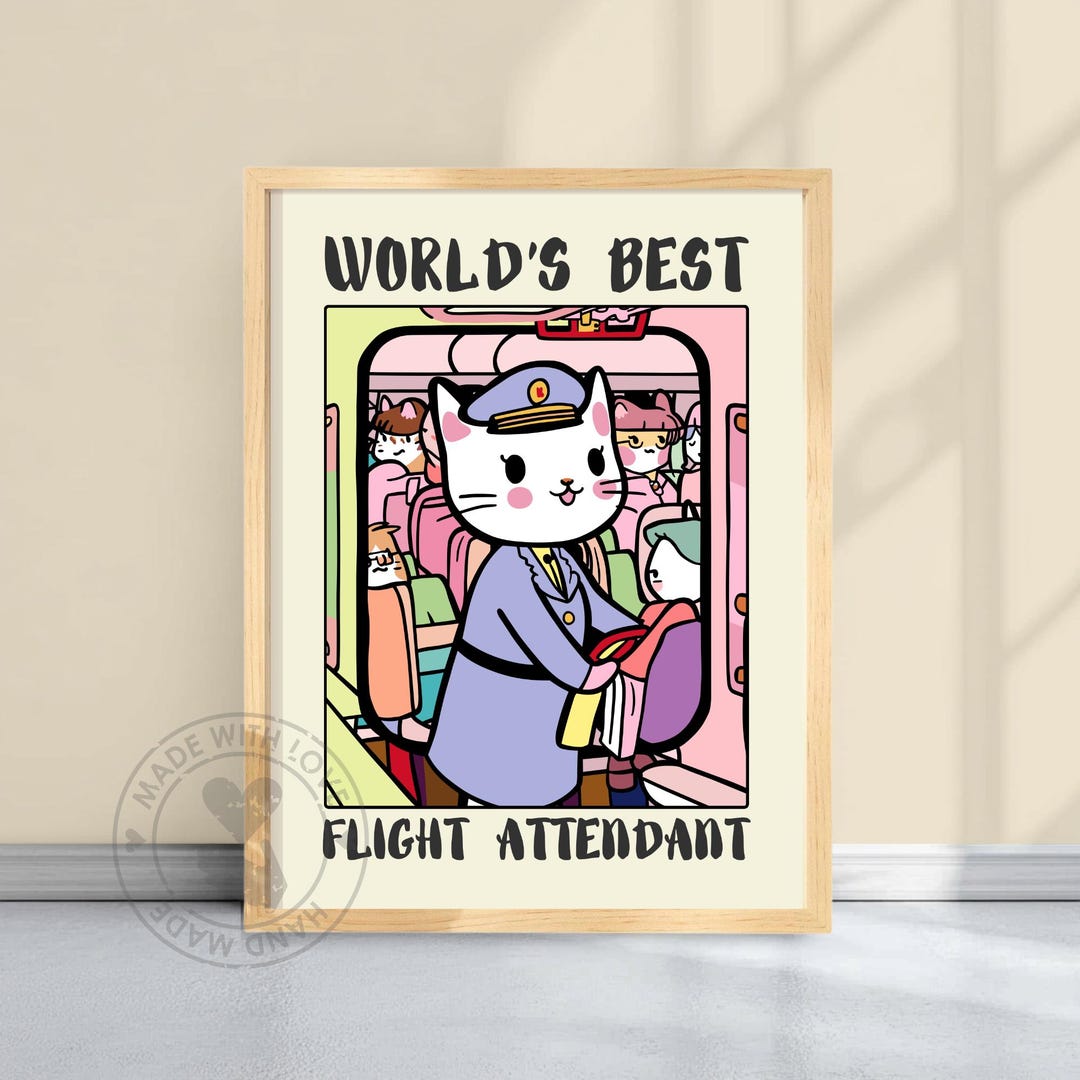 Funny Cat Flight Attendant Poster: Unique Stewardess Gift - Etsy