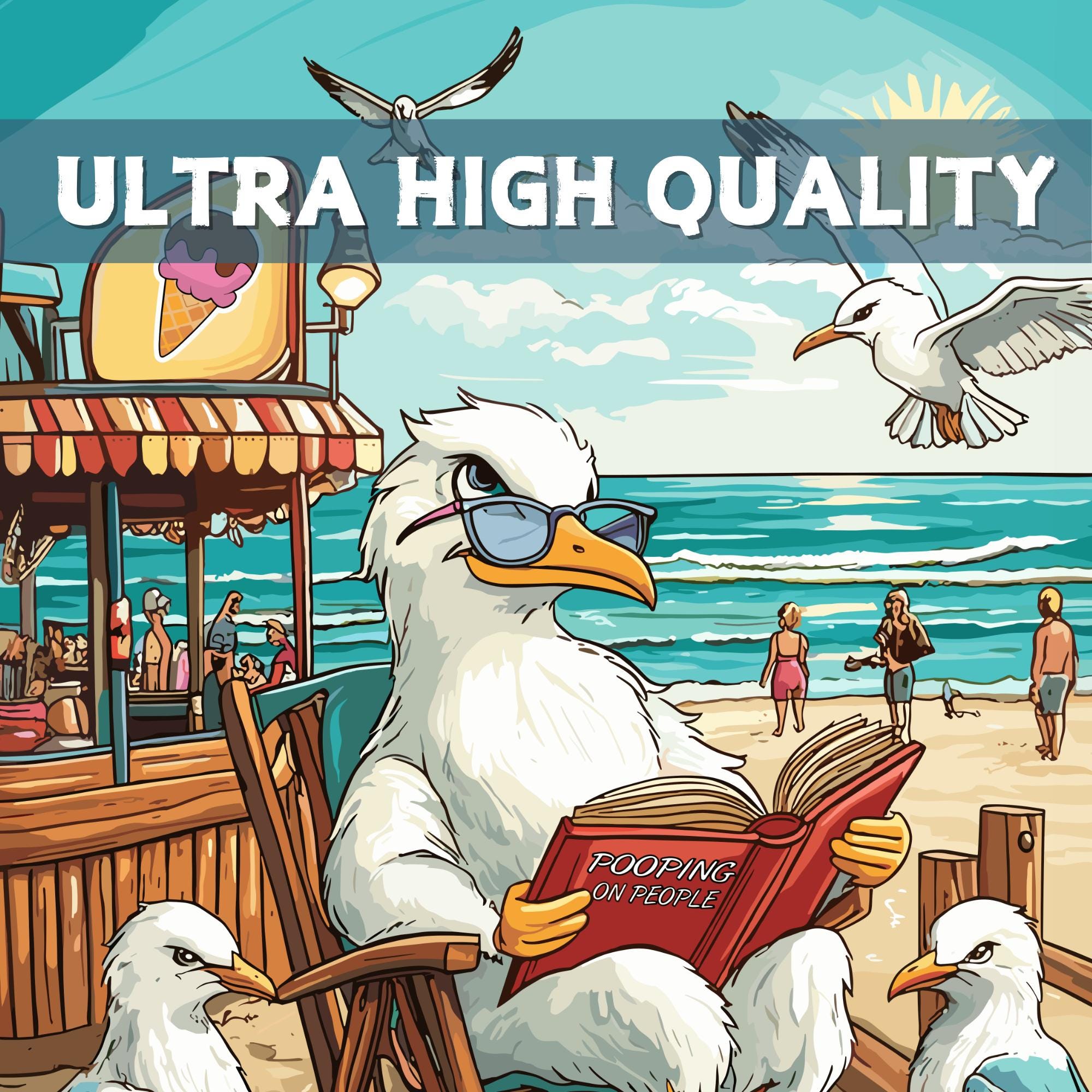 Funny Seagull Poster – Quirky Beach Art, Coastal Humor Print, Seagull ...