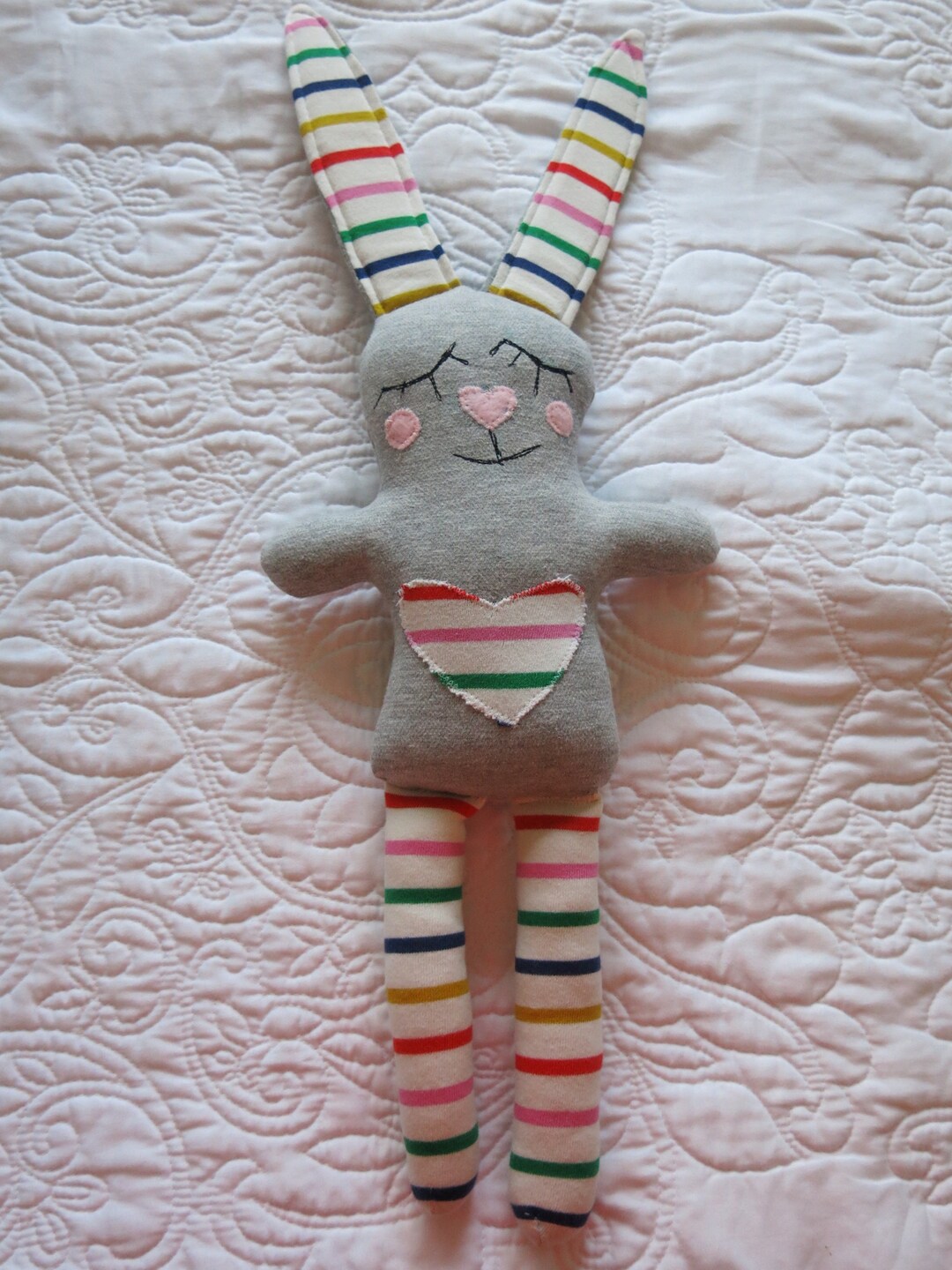 Handmade Upcycled Plush Bunny Rabbit: Striped Heart Toy - Etsy