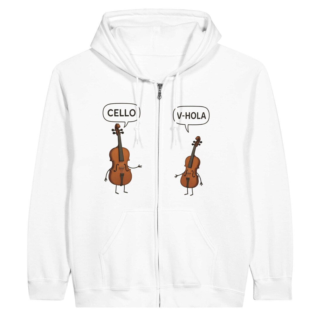 Musical Pun Cello & Viola Unisex Zip Hoodie - Organic Cotton - "hello ...