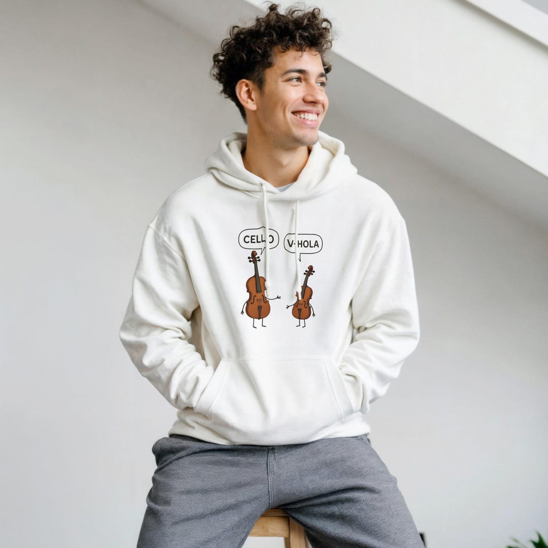 Musical Pun Cello & Viola Unisex Pullover Hoodie - "hello" and "hola ...