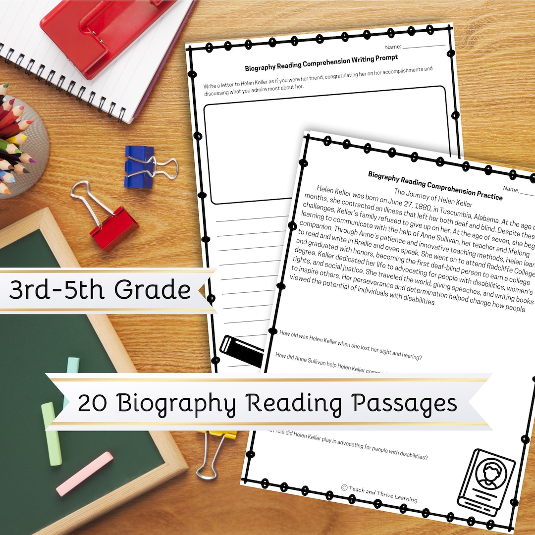 20 Biography Comprehension Reading Passages 3rd-5th Grade Print ...