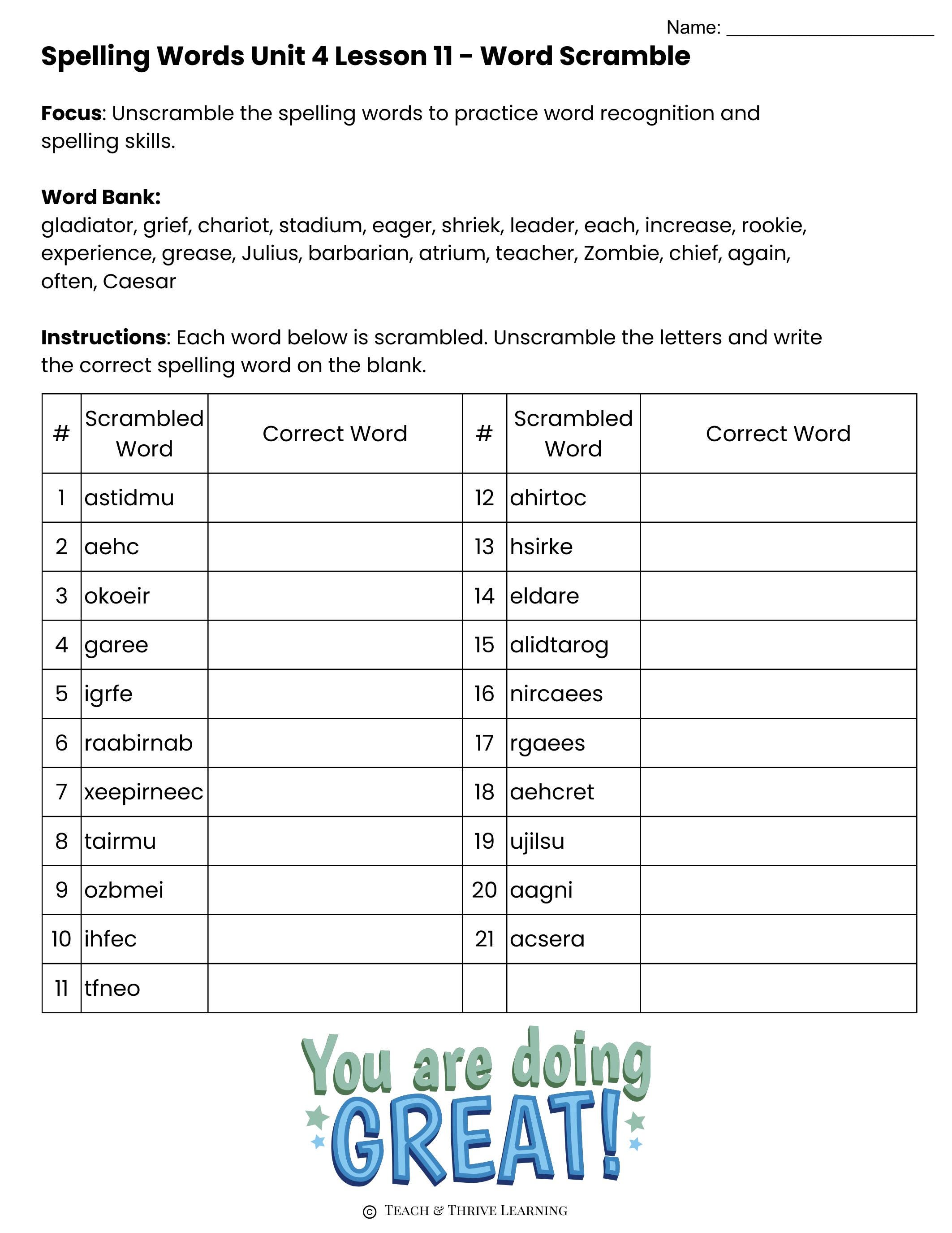 Unit 4 CKLA Grade 3 Spelling Activities | Lessons 1, 6, 11 Lists ...