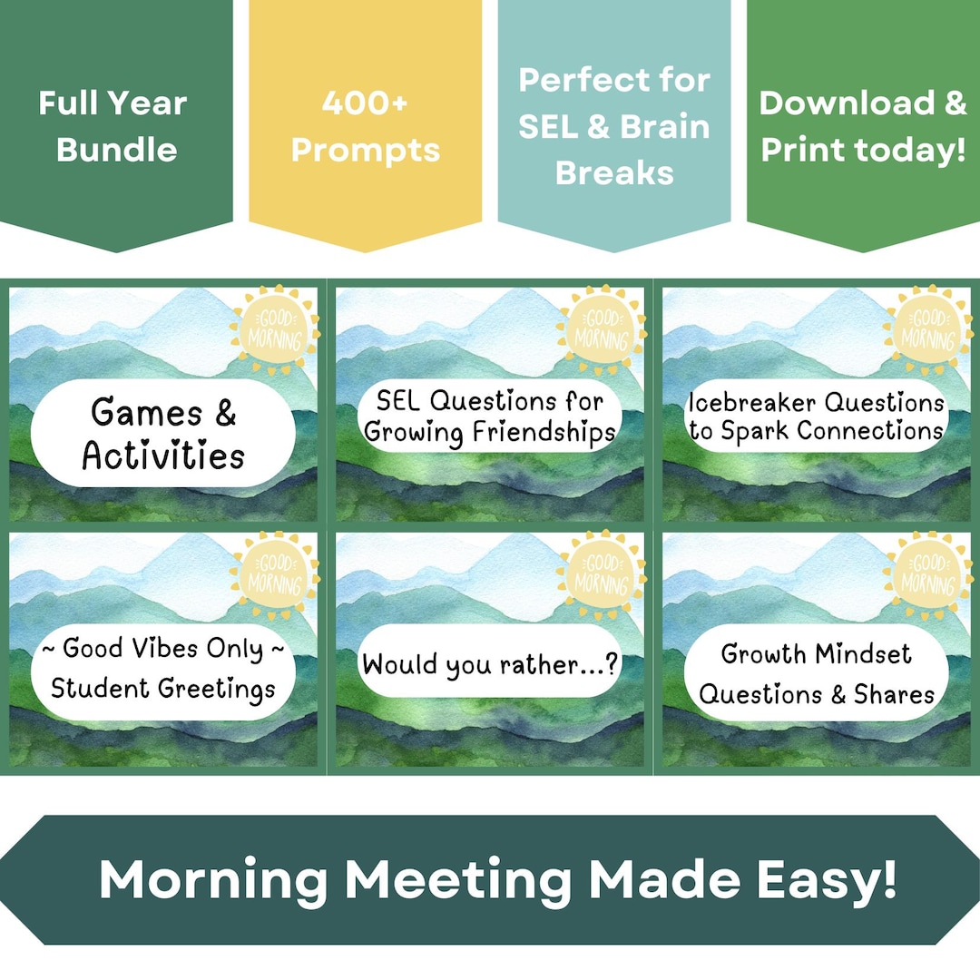 Morning Meeting Cards & Activities | SEL Prompts, Growth Mindset, Games ...