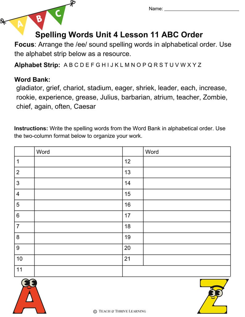 Unit 4 CKLA Grade 3 Spelling Activities | Lessons 1, 6, 11 Lists ...