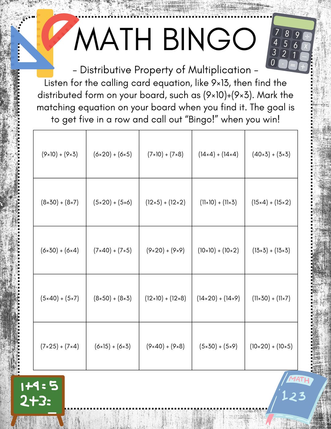 Distributive Property Math Bingo 3rd Grade 4th Grade 5th Grade Math ...