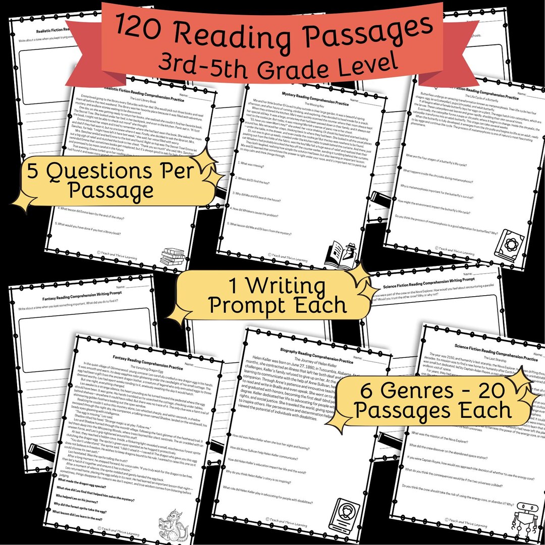Reading Comprehension Passages Bundle | 3rd-5th Grade | 6 Genres ...