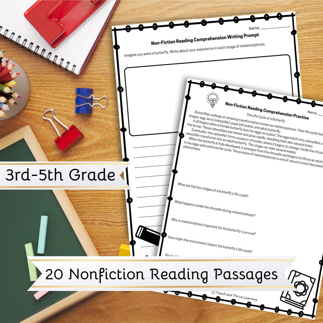 20 Nonfiction Comprehension Reading Passages 3rd-5th Grade Print ...