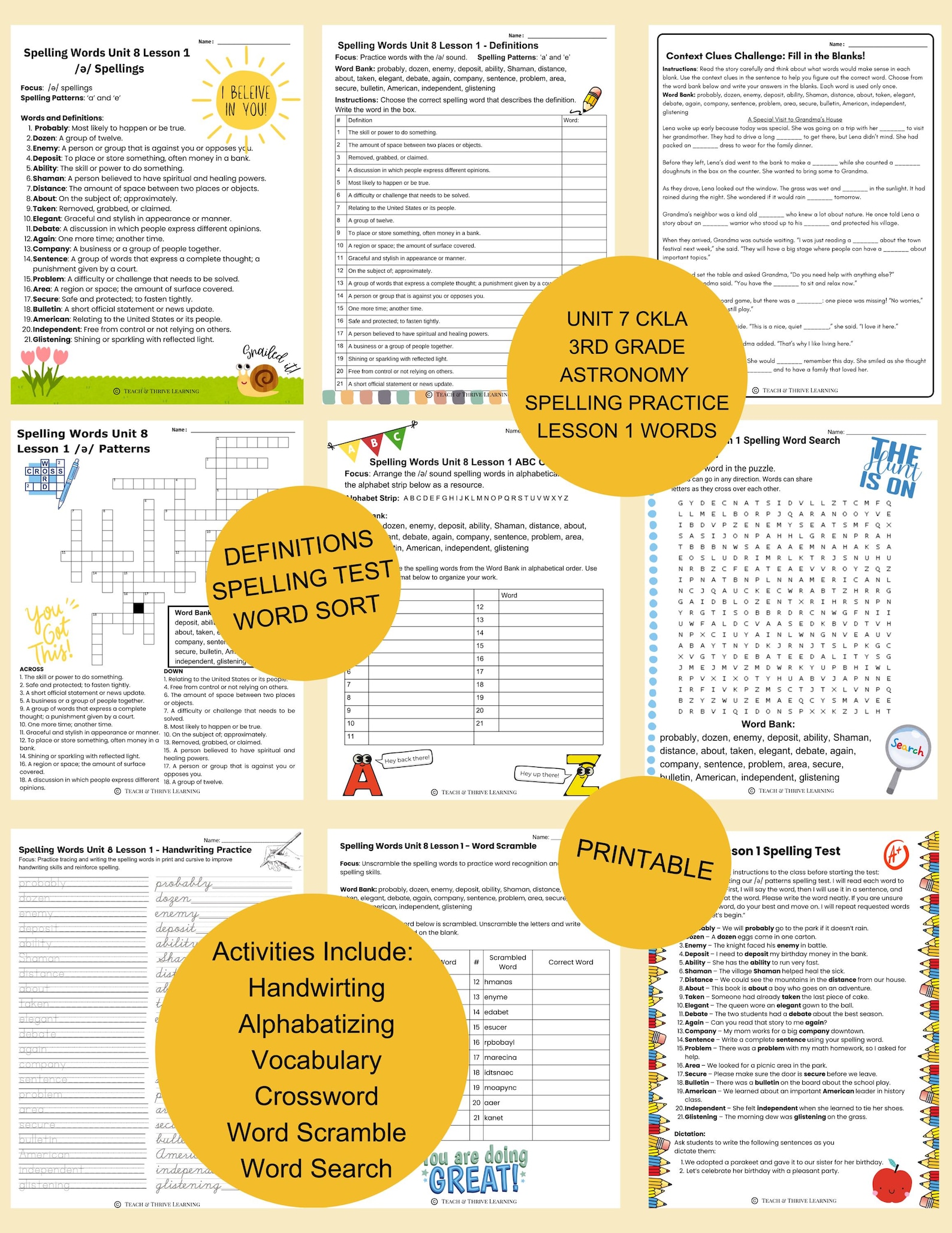 Spelling Activities and Supplements | CKLA Grade 3 Unit 8 Native ...