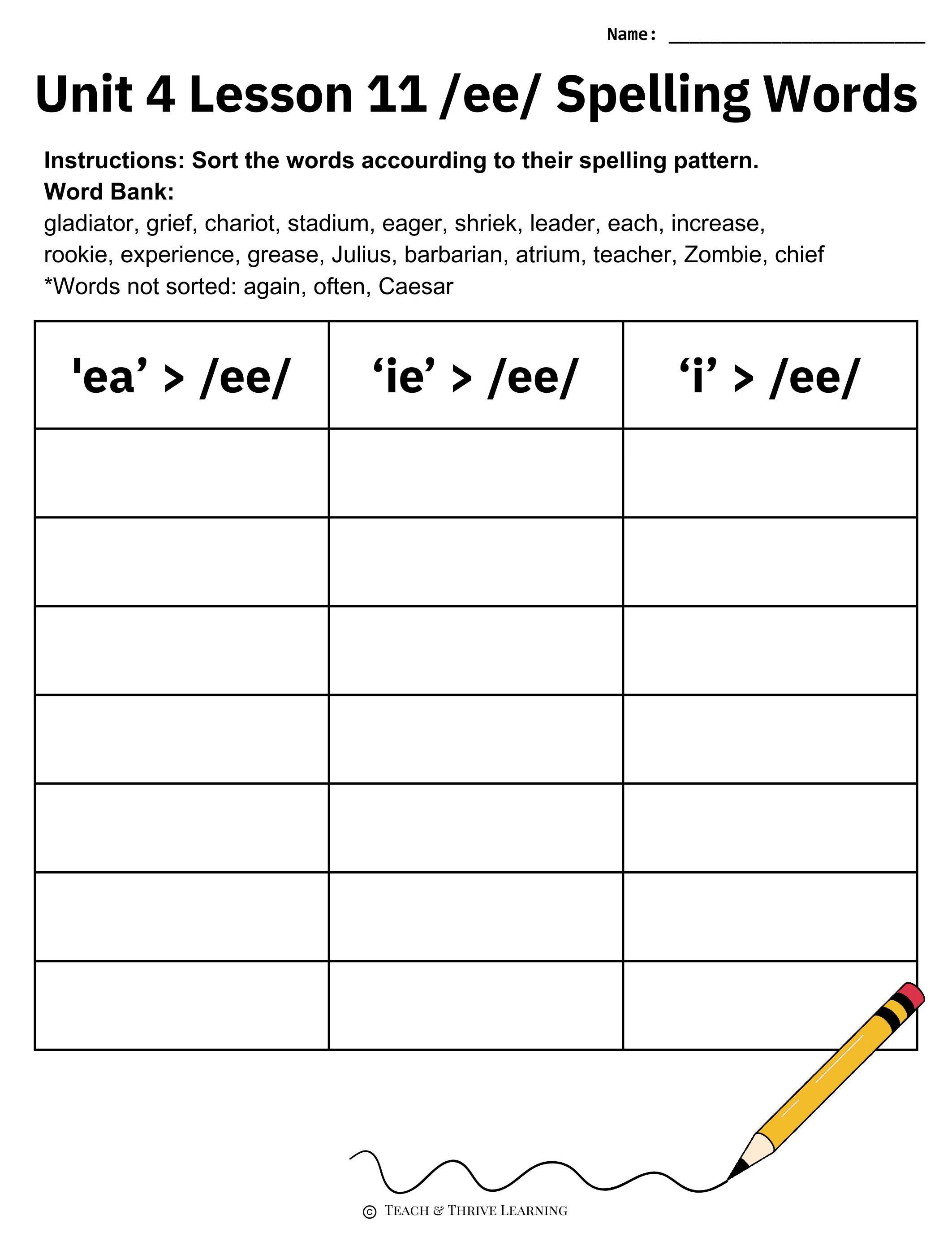 Unit 4 CKLA Grade 3 Spelling Activities | Lessons 1, 6, 11 Lists ...