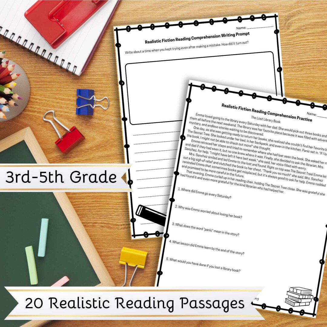 20 Realistic Fiction Comprehension Reading Passages – 3rd-5th Grade ...