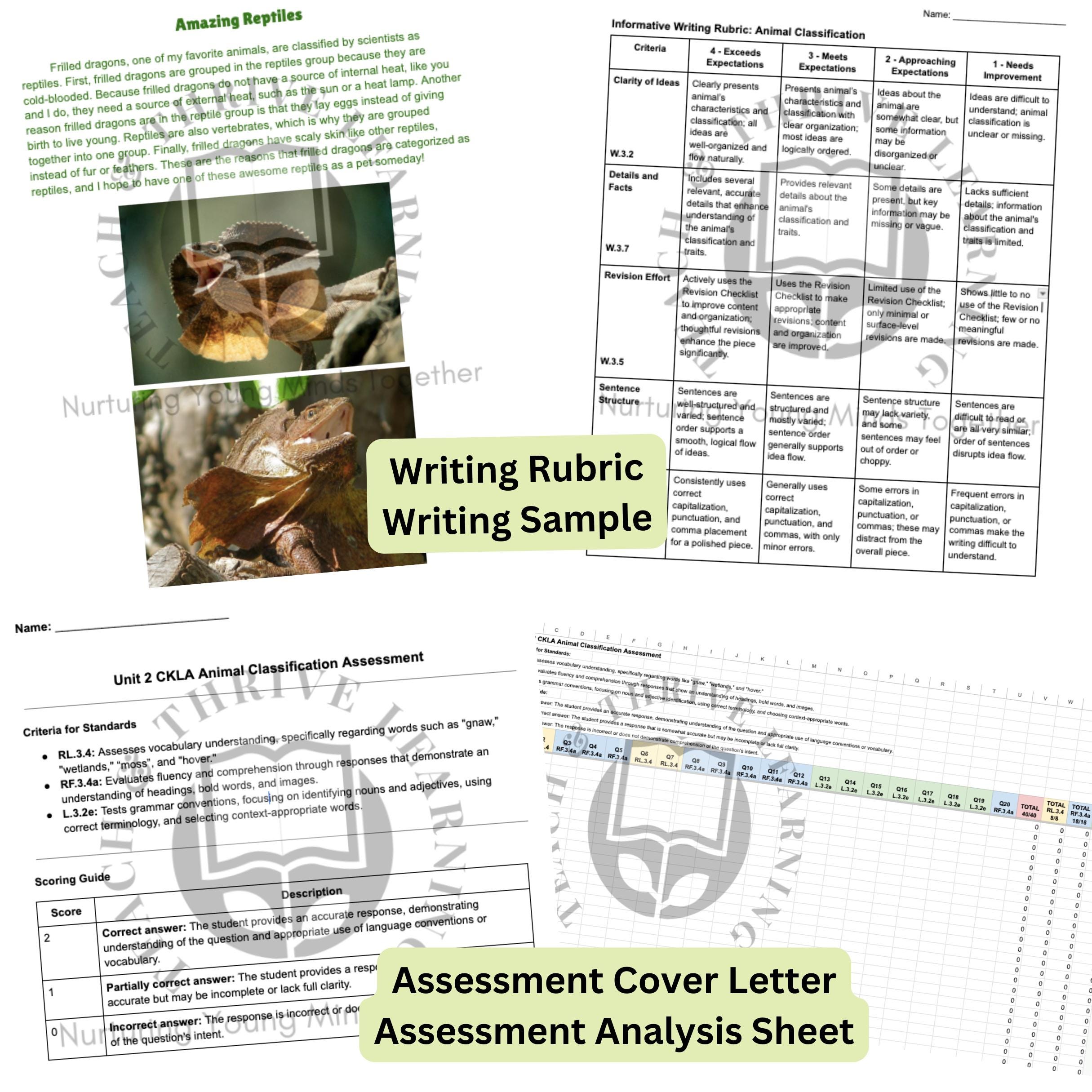 3rd Grade CKLA Animal Classification: Writing Rubric & Assessment ...