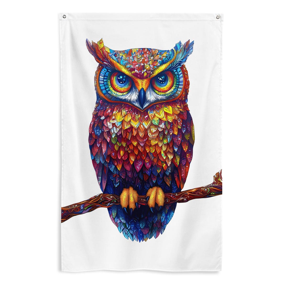 Owl Totem Flag - Original Wall Decor - Colorful and Vibrant Art - Etsy