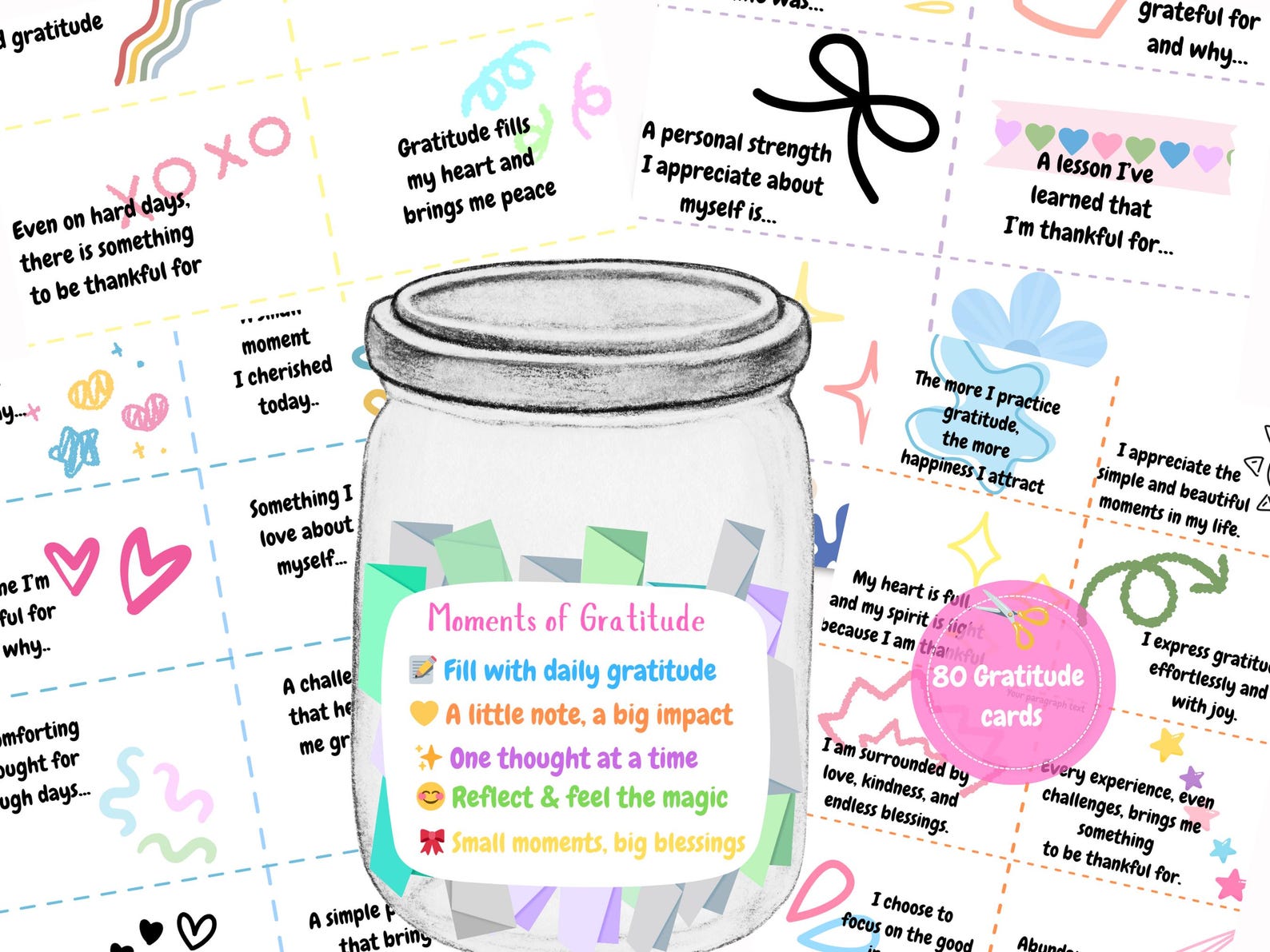 Gratitude Jar Printable Notes | 10 Pages of Daily Gratitude Prompts ...