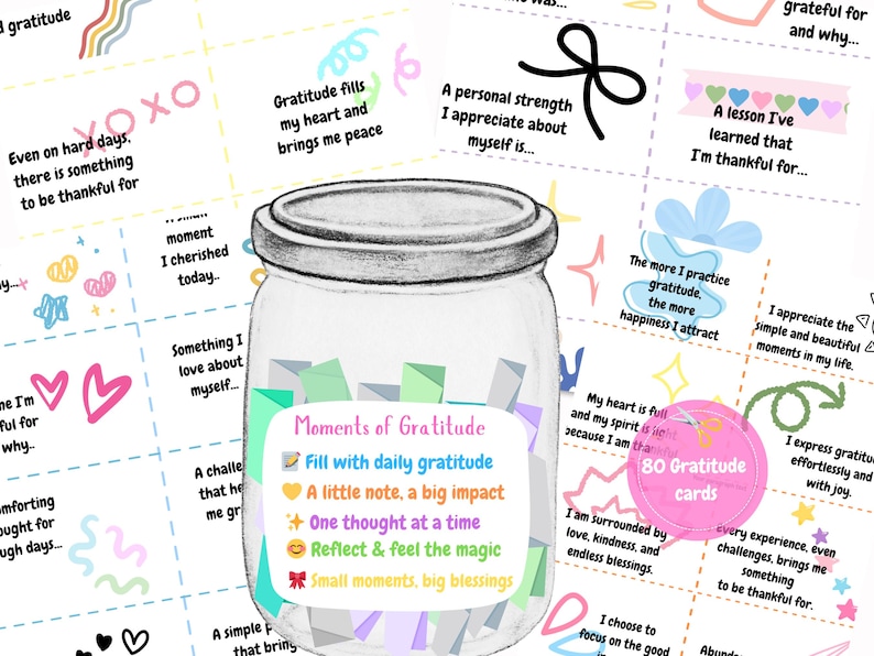 Gratitude Jar Printable Notes | 10 Pages of Daily Gratitude Prompts ...