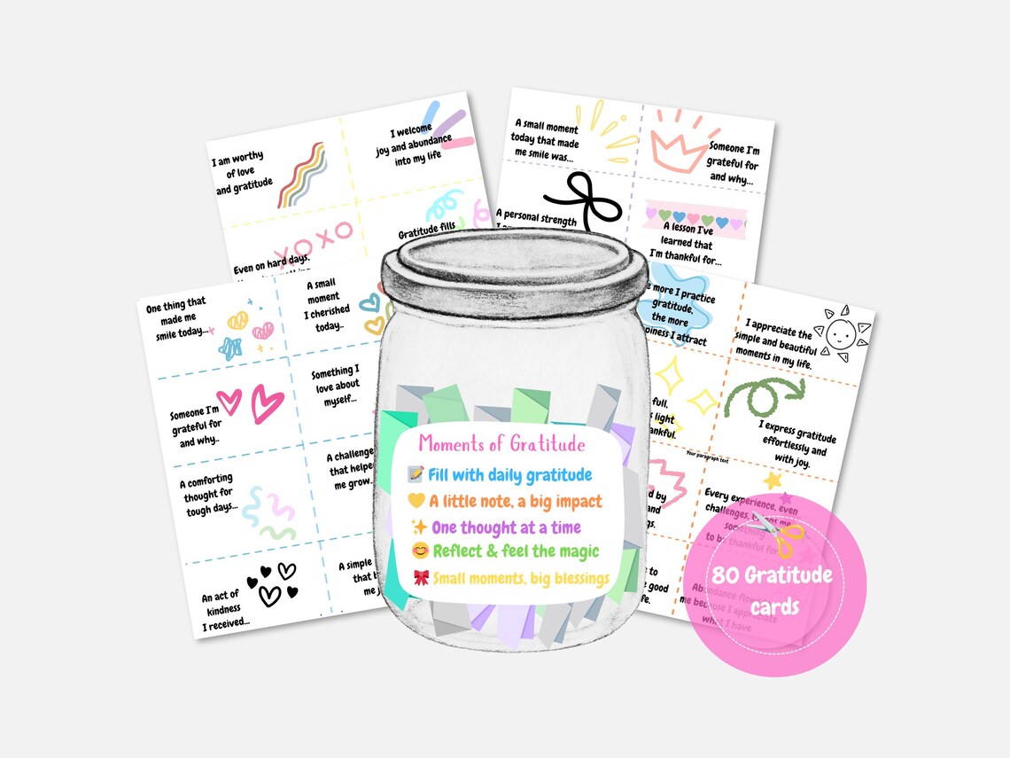 Gratitude Jar Printable Notes | 10 Pages of Daily Gratitude Prompts ...