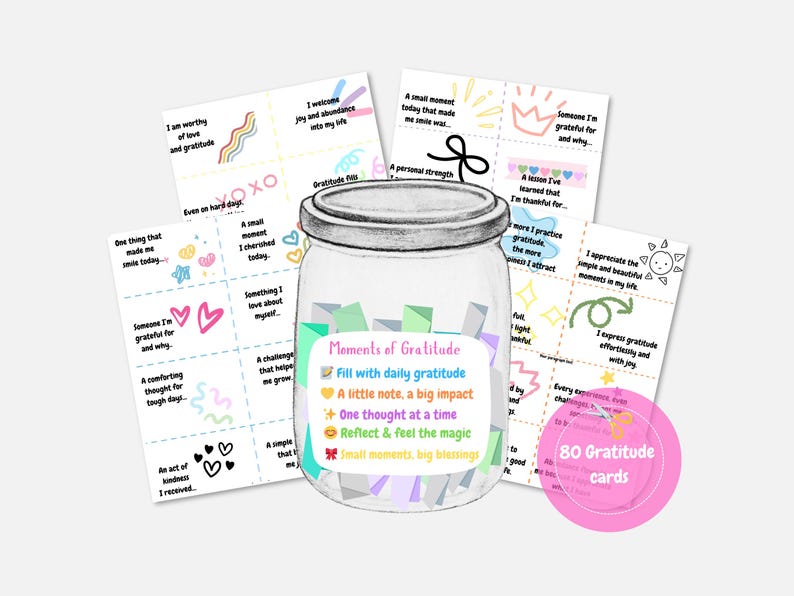 Gratitude Jar Printable Notes | 10 Pages of Daily Gratitude Prompts ...