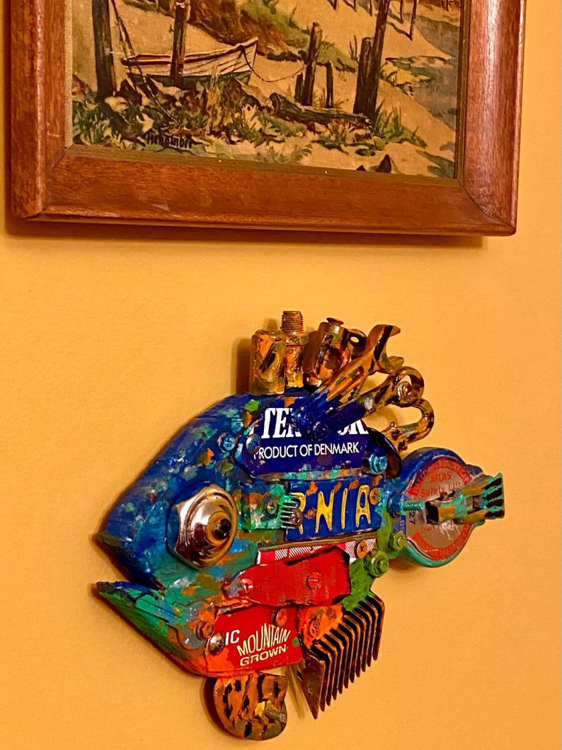 Colorful Sunfish Wall Art Assemblage | Mixed Media Bold Colored Fish ...