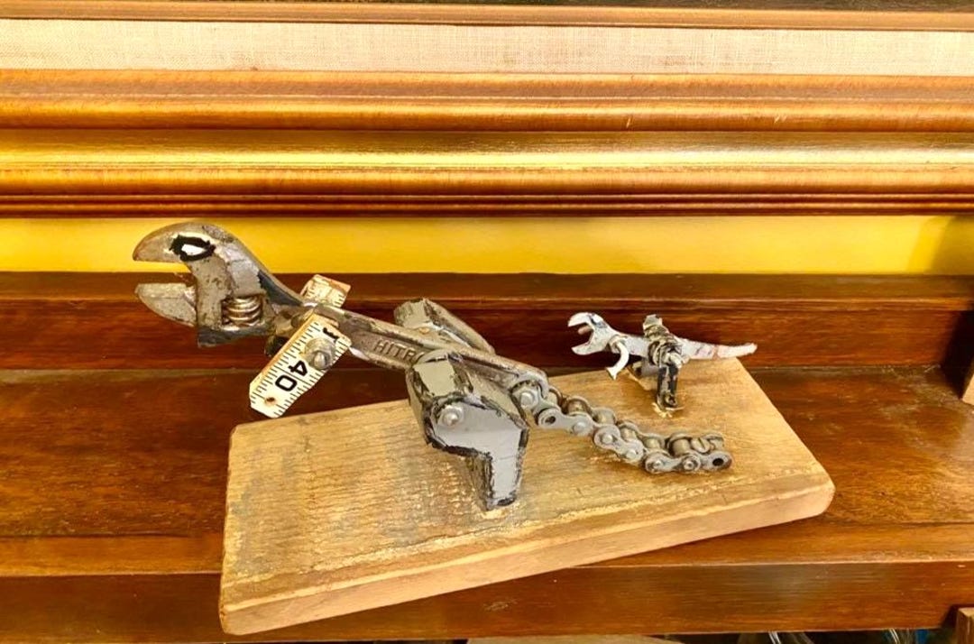 Upcycled Art T-rex & Baby Dinosaur Sculpture | One of a Kind Dinosaurs ...