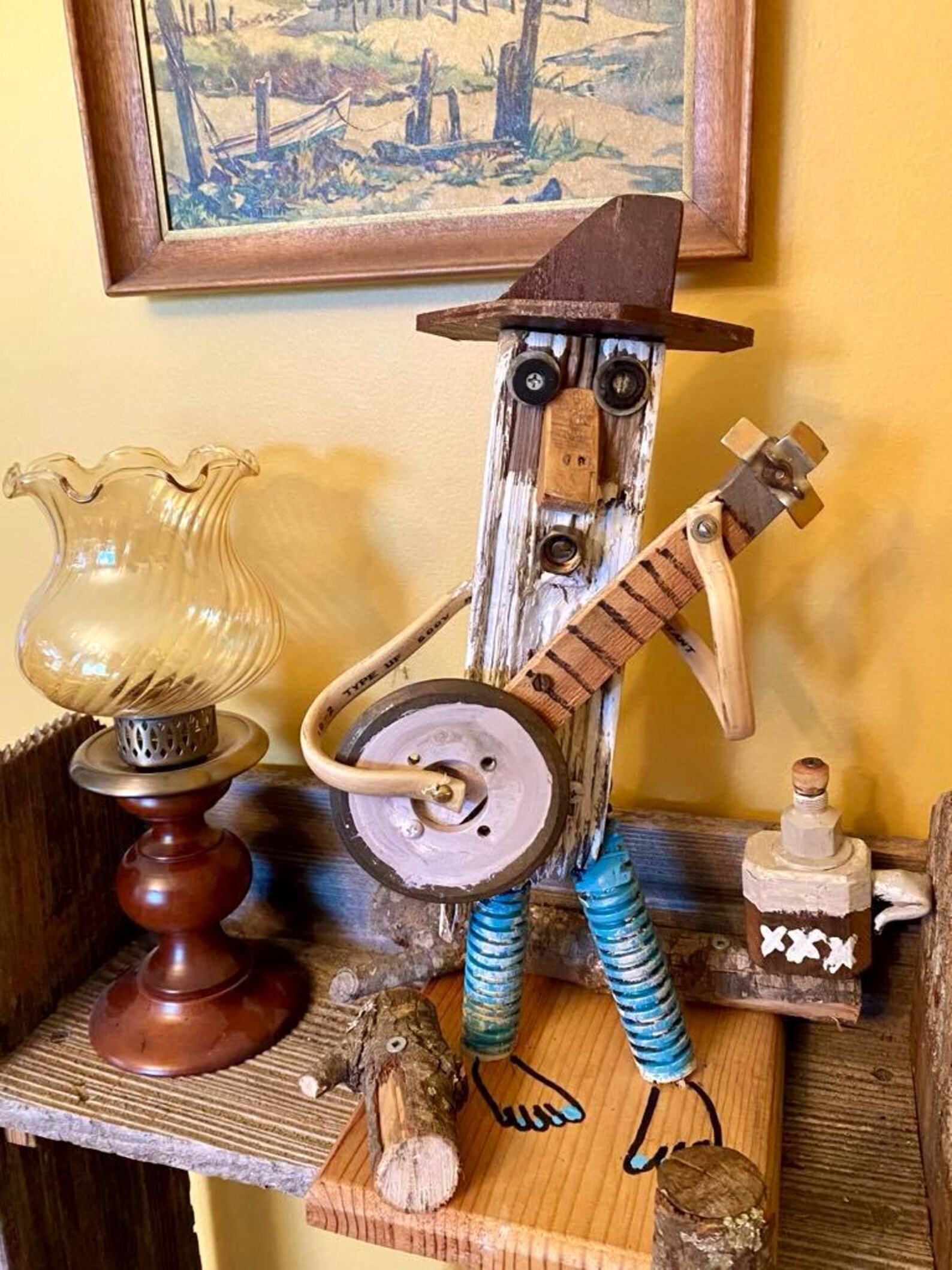 Repurposed Items Banjo Picker Art Sculpture | Hillbilly Jed Upcycled ...
