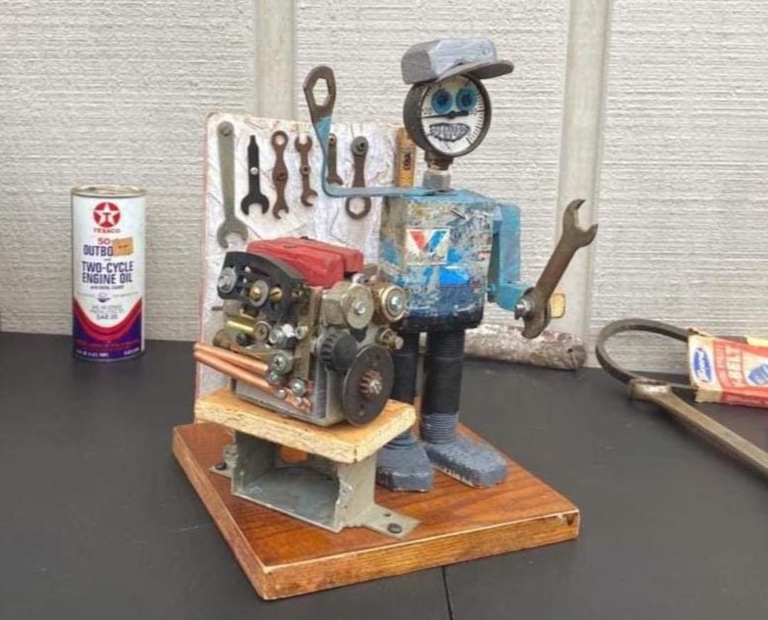 Gauge the Mechanic Junk Art Sculpture | Mixed Media Auto Mechanic Art ...