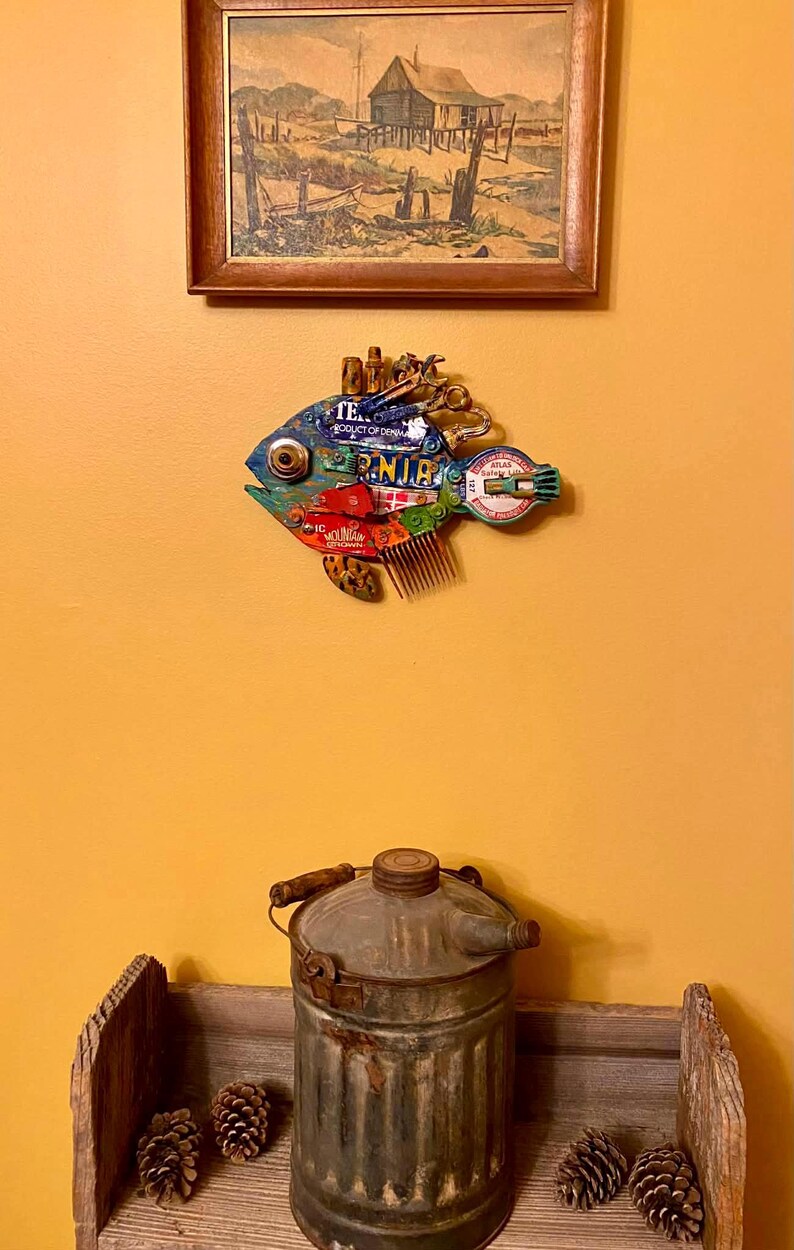 Colorful Sunfish Wall Art Assemblage | Mixed Media Bold Colored Fish ...