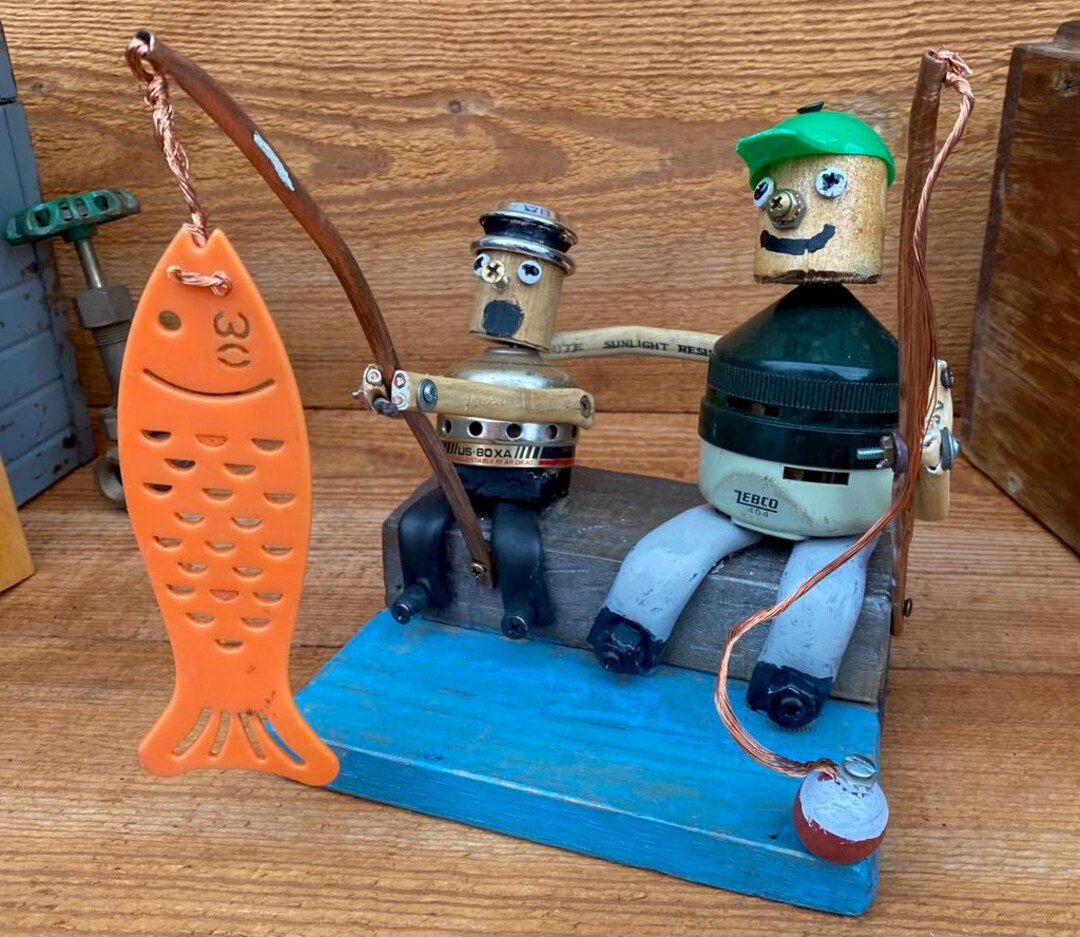 Upcycled Fisherman Junk Art Sculpture: Father & Son Fishing Gift - Etsy