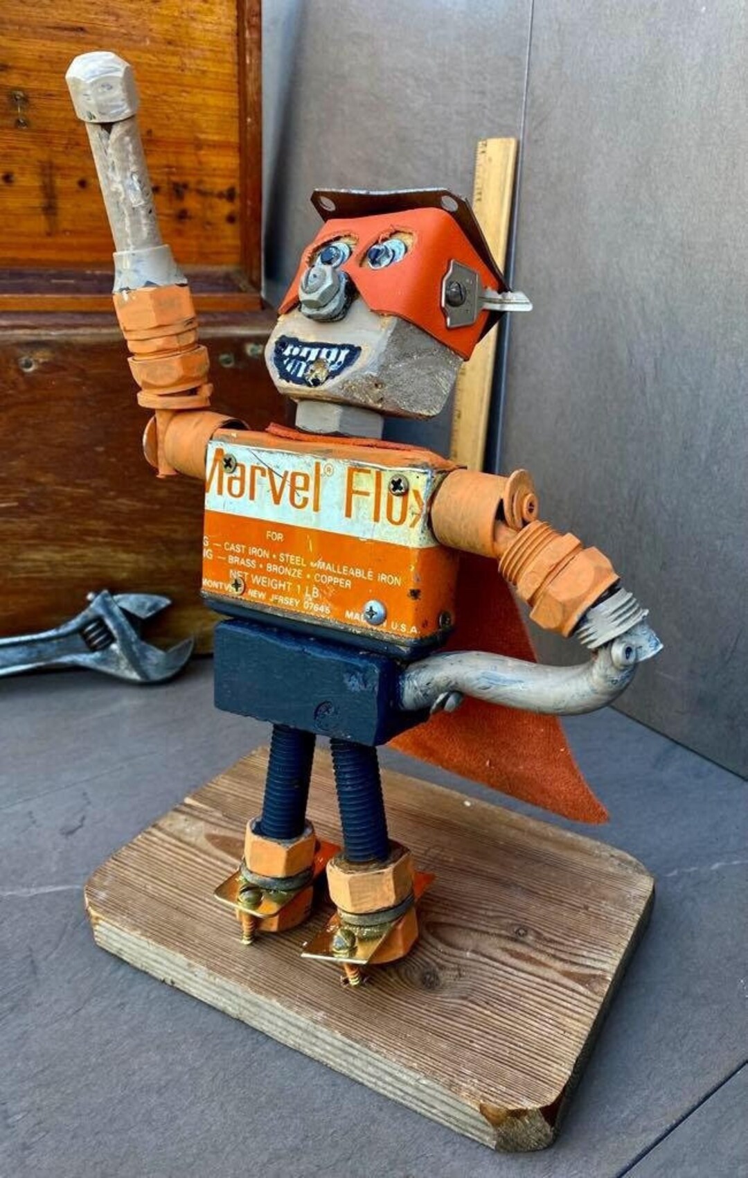 Upcycled Superhero Sculpture: Reused Tin Can Wrestler Art - Etsy