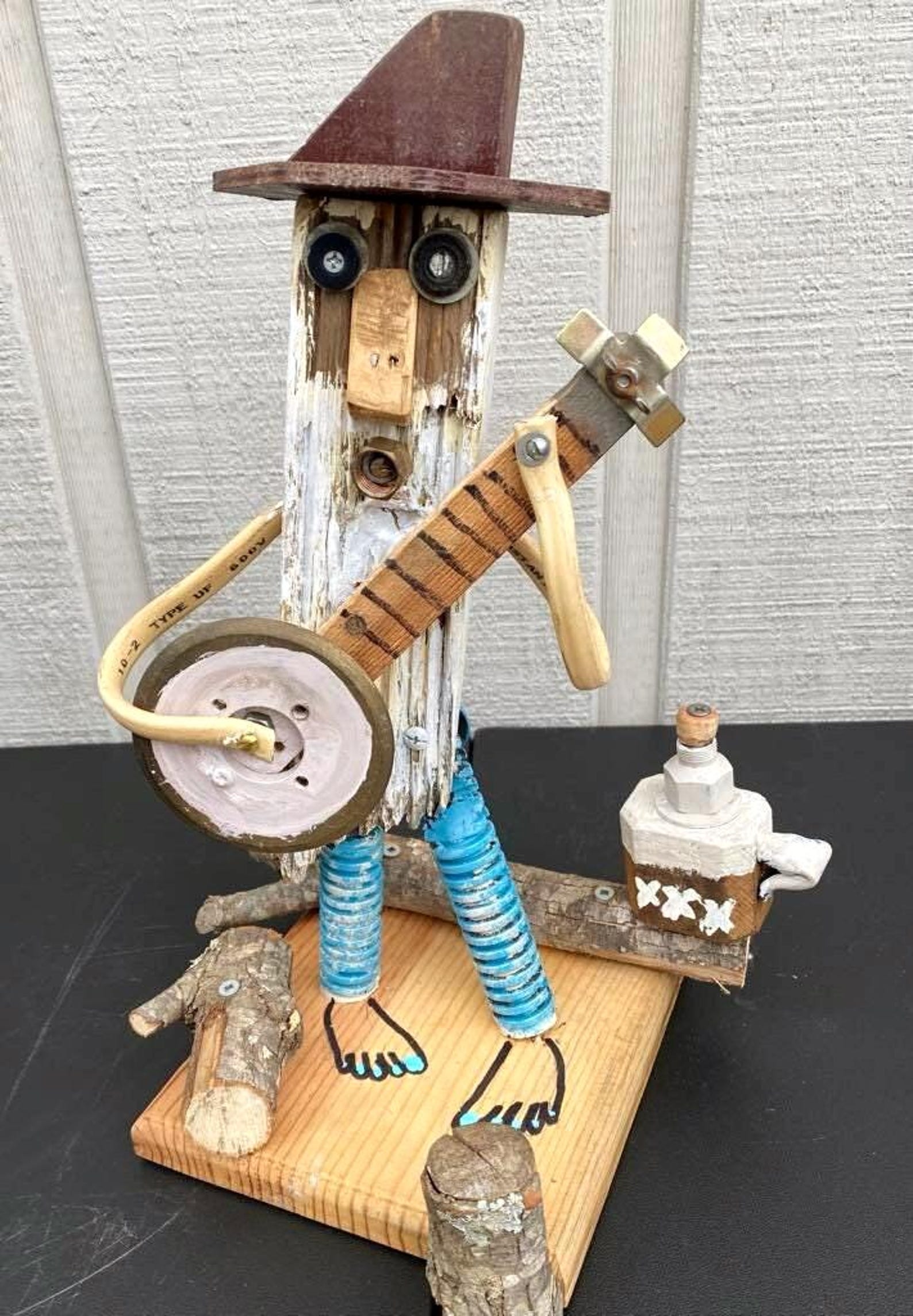 Repurposed Items Banjo Picker Art Sculpture | Hillbilly Jed Upcycled ...
