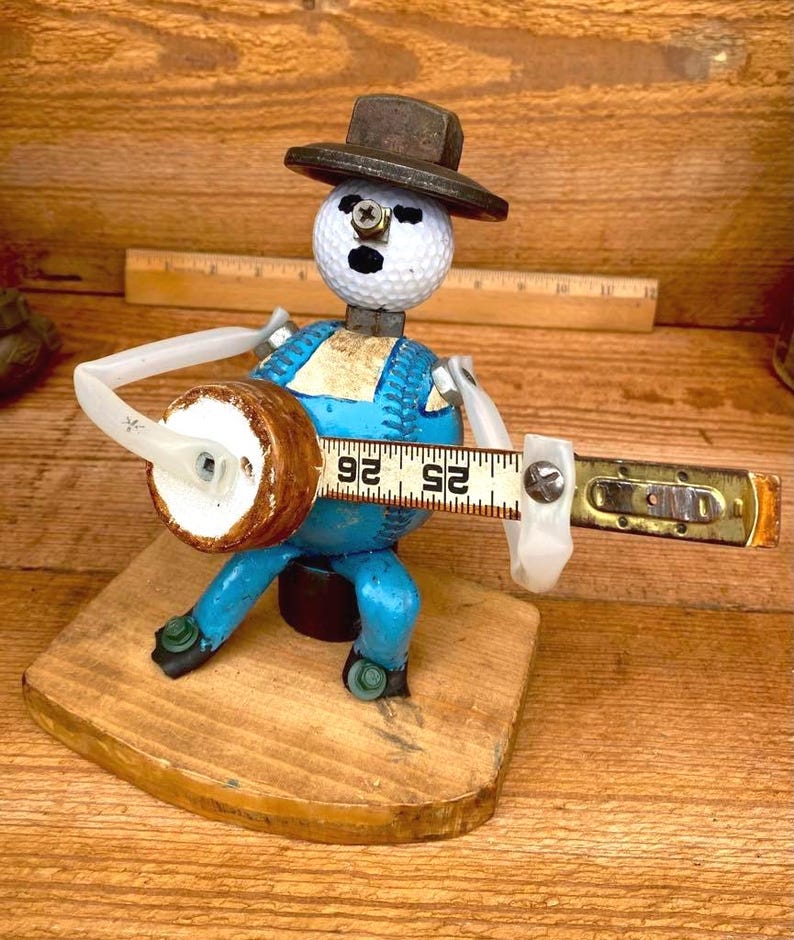 Upcycled Banjo Player Assemblage Sculpture | Repurposed Objects ...