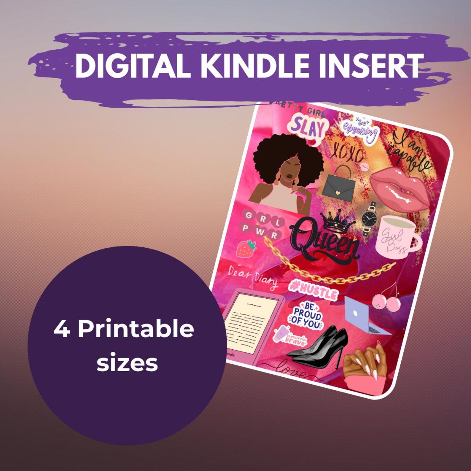 Black Queen | Black Girl Magic Kindle Insert: Bookish Woman Printable ...