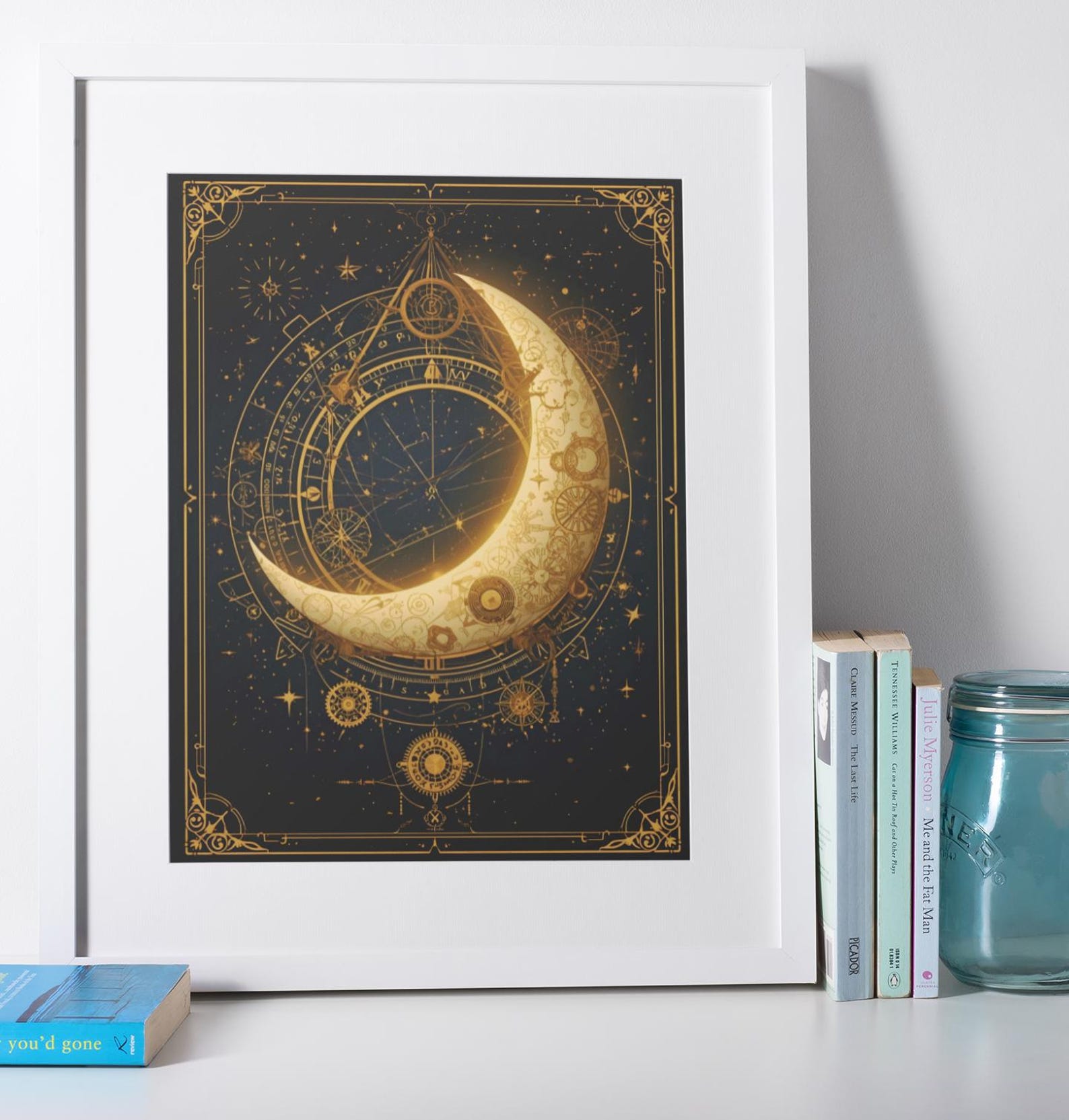 Steampunk Crescent Moon Wall Art – A4 Digital Download, Clockwork ...