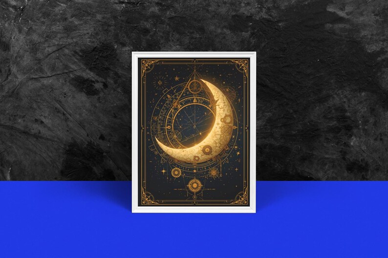 Steampunk Crescent Moon Wall Art – A4 Digital Download, Clockwork ...