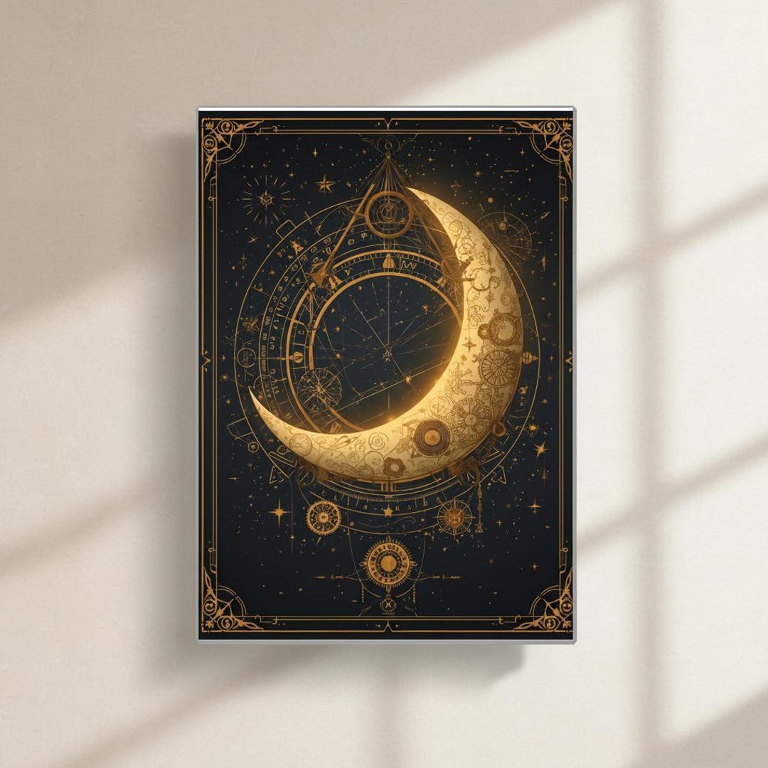 Steampunk Crescent Moon Wall Art – A4 Digital Download, Clockwork ...