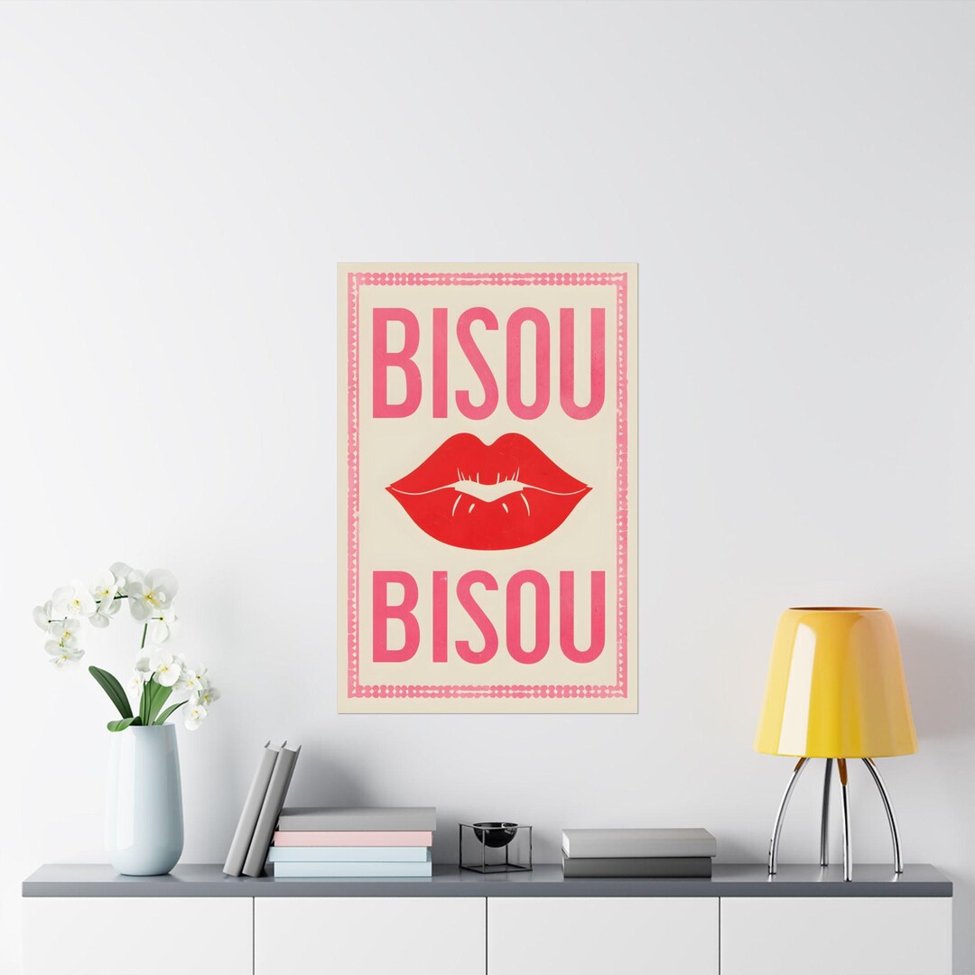 Chic French Kiss Art Print for Romantic Vibes | Bisou Bisou Vertical ...