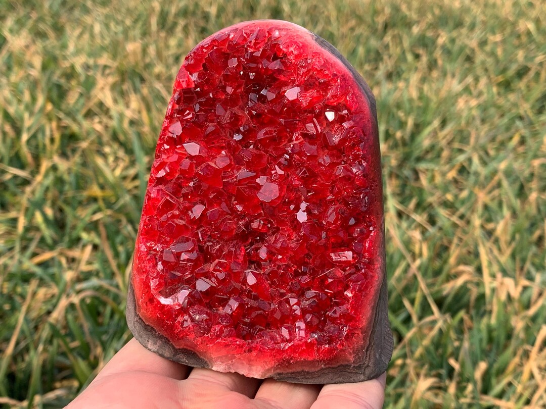 Red Geode Quartz Cluster,quartz Crystal,mineral Vug Specimen,green ...