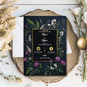 Scottish Wedding Invitation | Dark Aesthetic Gothic Design With Thistle ...