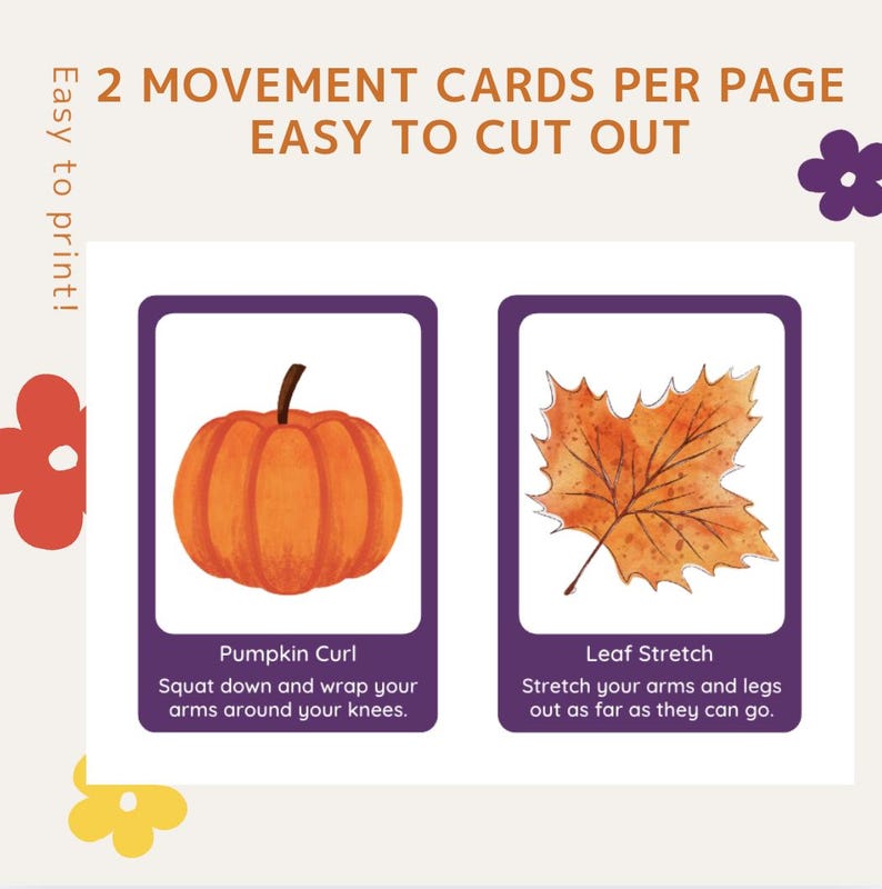 Fall Movement Cards for Elementary School Kids, Toddlers, Preschool ...