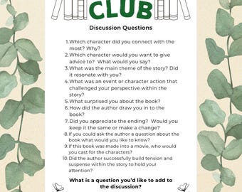 Book Club Discussion Questions - Easy to Use, Easy to Download, PDF ...