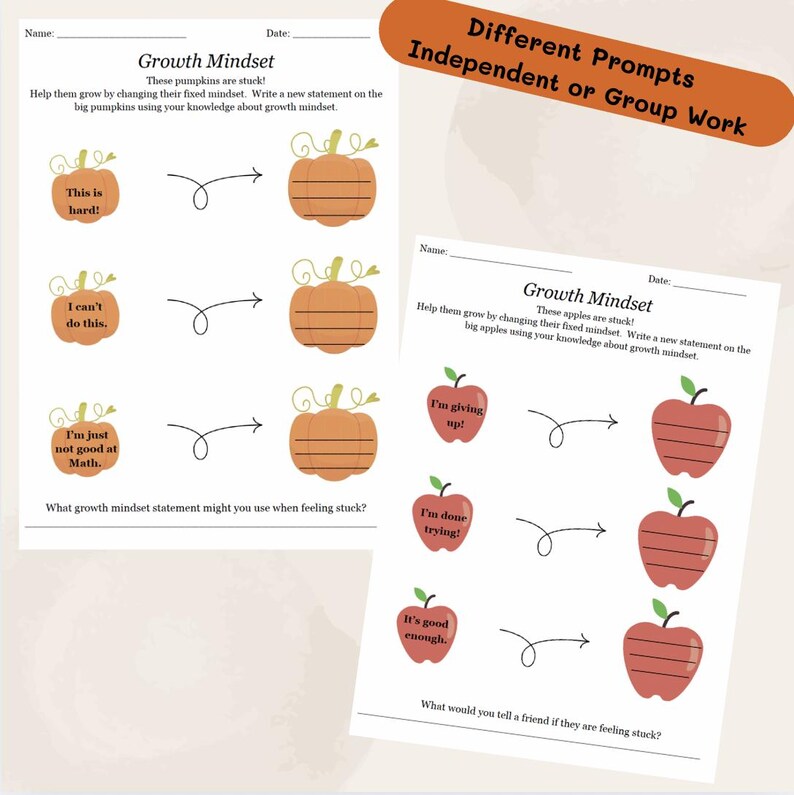 Growth Mindset Fall Activities: Positive Pumpkins Printable Worksheets ...