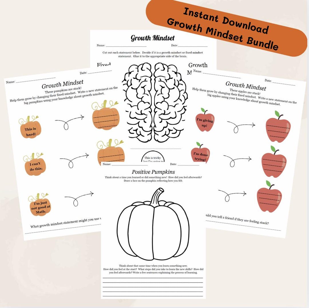 Growth Mindset Fall Activities: Positive Pumpkins Printable Worksheets ...