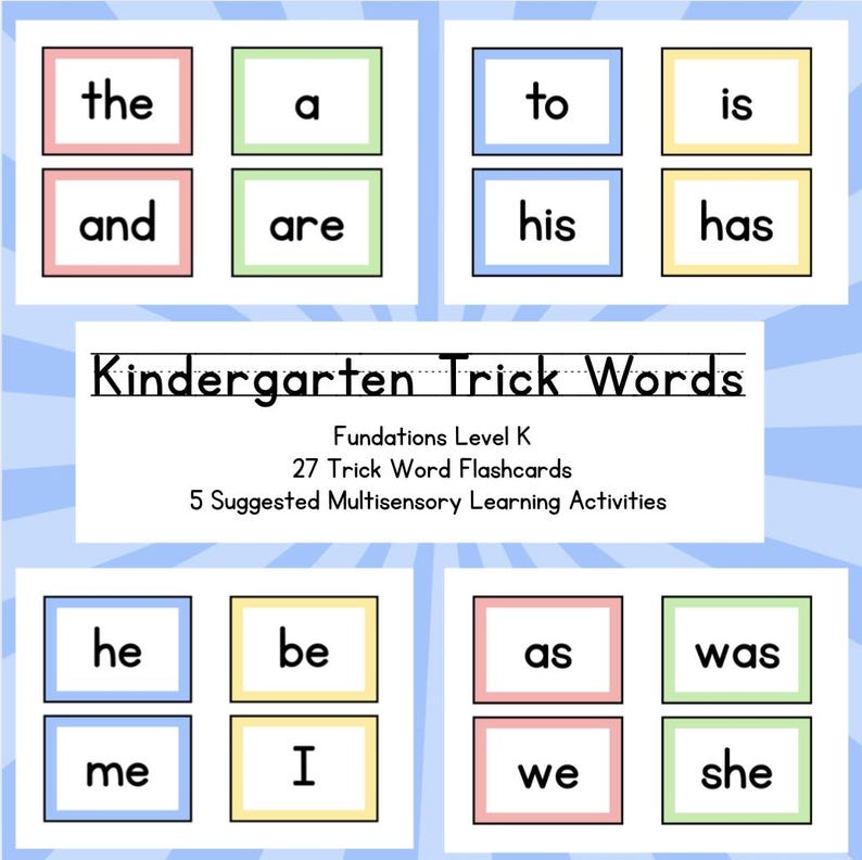 Kindergarten Trick Word Flashcards: Fundations Level K Trick Words ...