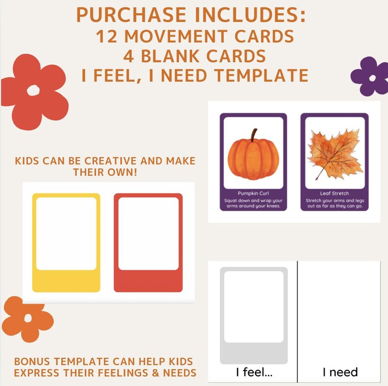 Fall Movement Cards for Elementary School Kids, Toddlers, Preschool ...