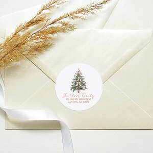Pink Christmas Tree Return Address Sticker, 2 Inch Circle Return ...