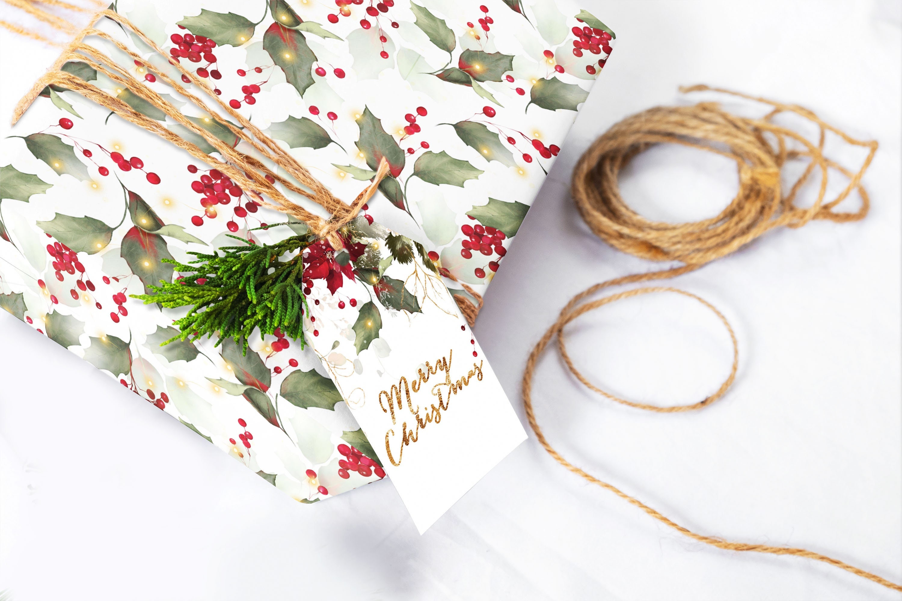 Holly and Lights Christmas Wrapping Paper Sheets Wrapping | Etsy