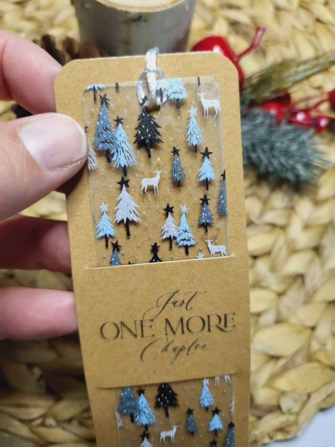 Winter Forest Bookmark With Tassel, Holiday Bookmarks, Woodland ...