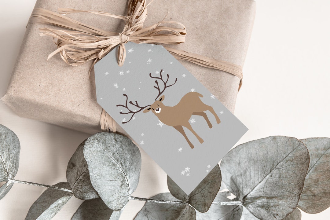 Christmas Deer Gift Tag, PRINTED Holiday Gift Tag, Woodland Deer Gift ...