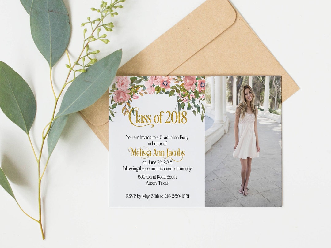 Graduation Invitation, Floral Graduation Invitation, High School ...
