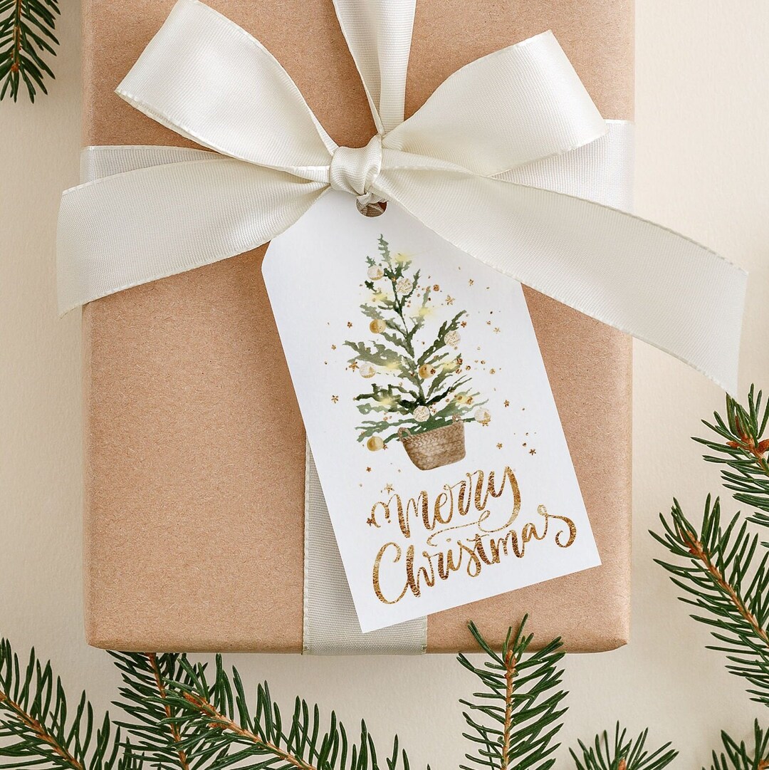 Gold Christmas Tree Gift Tag, Christmas Gift Tag, Gift Tags With String ...